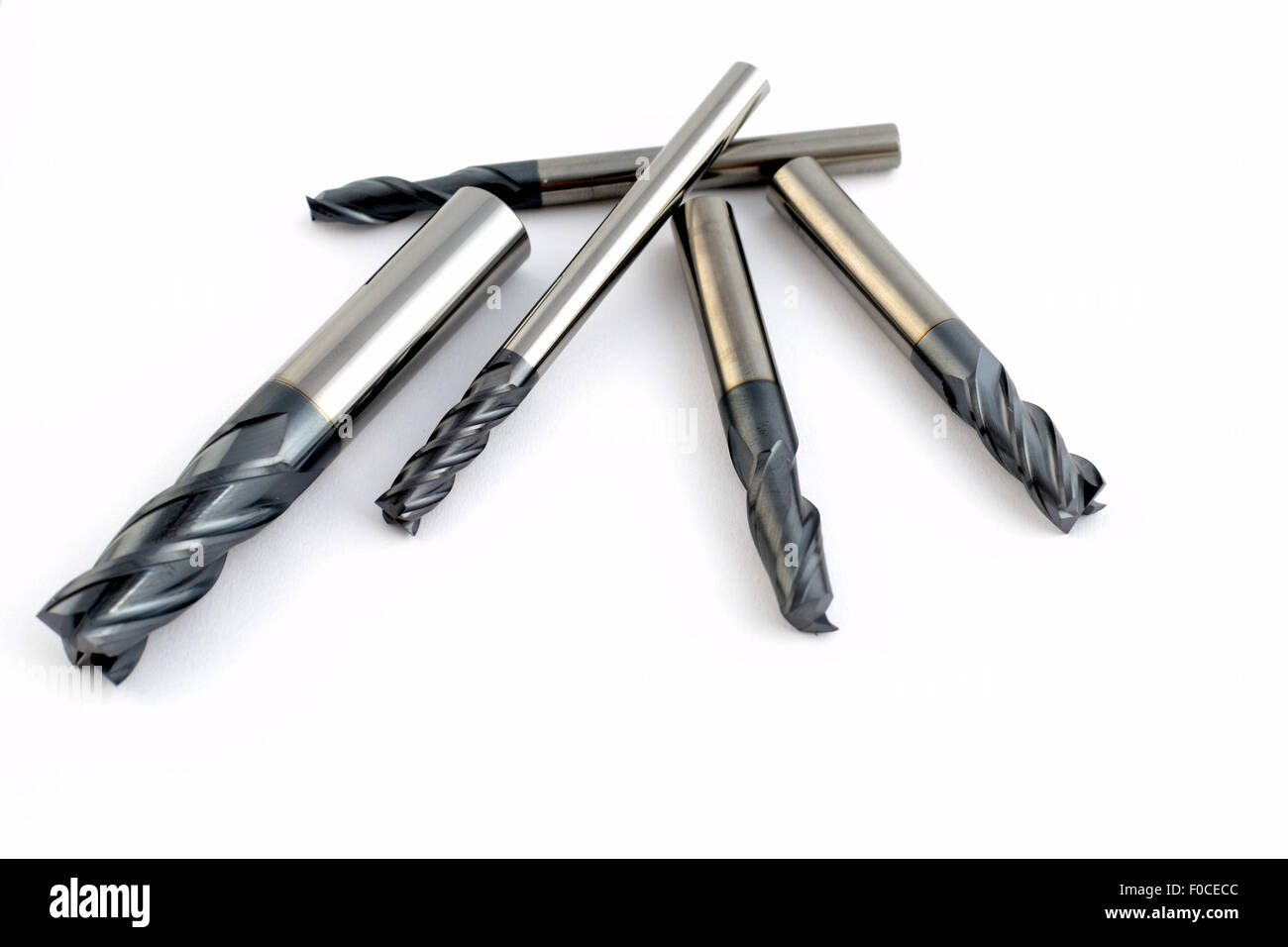 Professional cutting tools. Few metallic carbide endmills, different ...