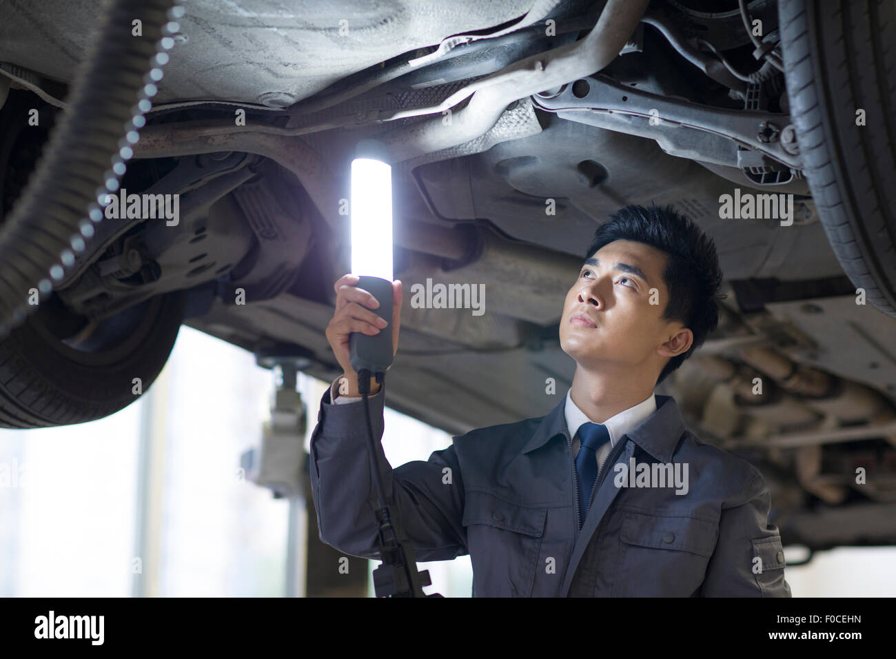 Standing car mechanic transportation industry manufacturing manual ...