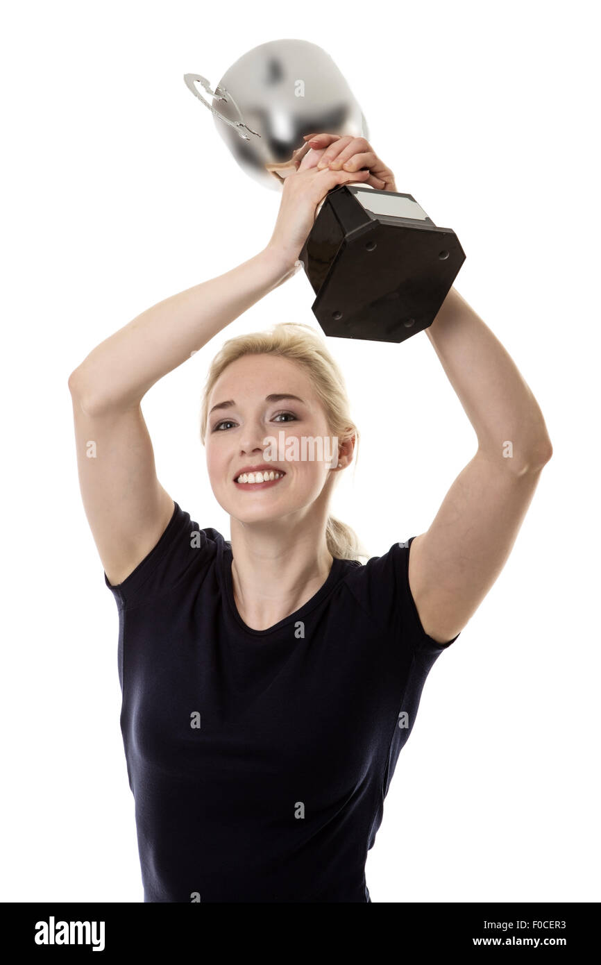 Standing holding trophy achievement holding hands hi-res stock ...