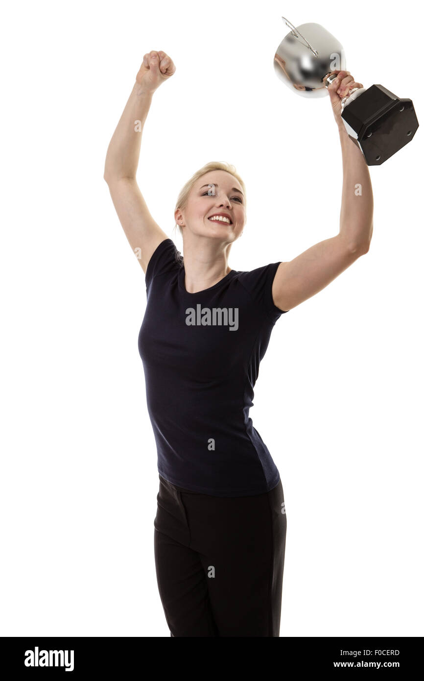 Standing holding trophy achievement holding hands hi-res stock ...