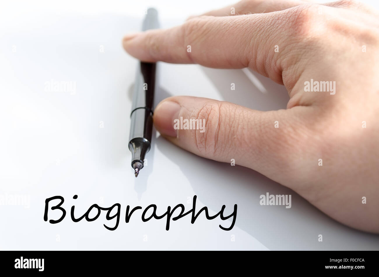 Biography text concept isolated over white background Stock Photo - Alamy