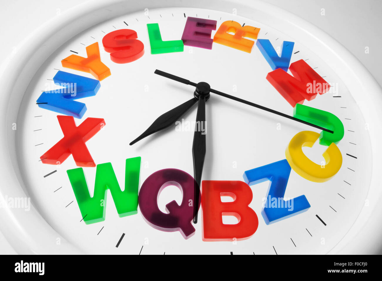 Plastic Alphabets on Wall Clock Stock Photo - Alamy