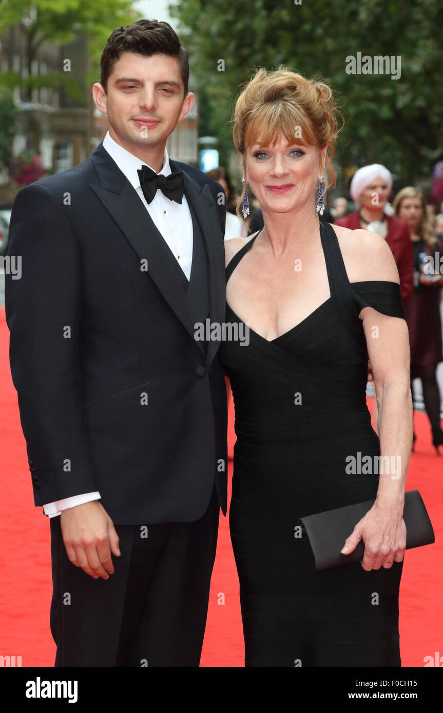 London, UK. 11th August, 2015. Samantha Bond and son Tom Hanson at the ...
