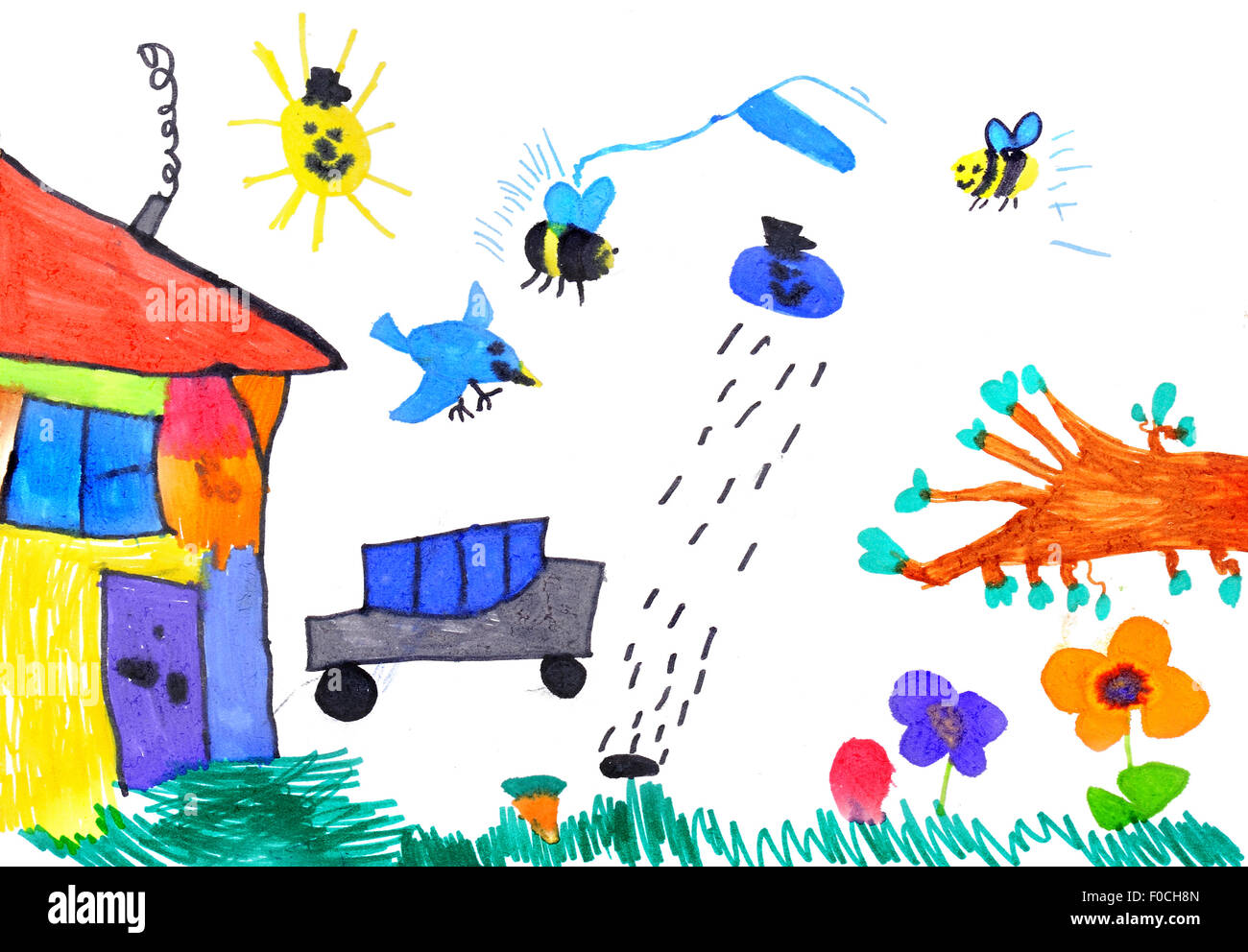 child's drawing on paper. isolated Stock Photo - Alamy