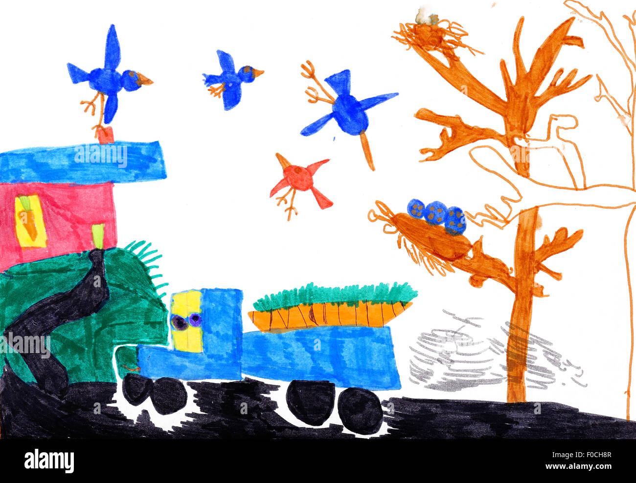 child's drawing on paper. isolated Stock Photo - Alamy