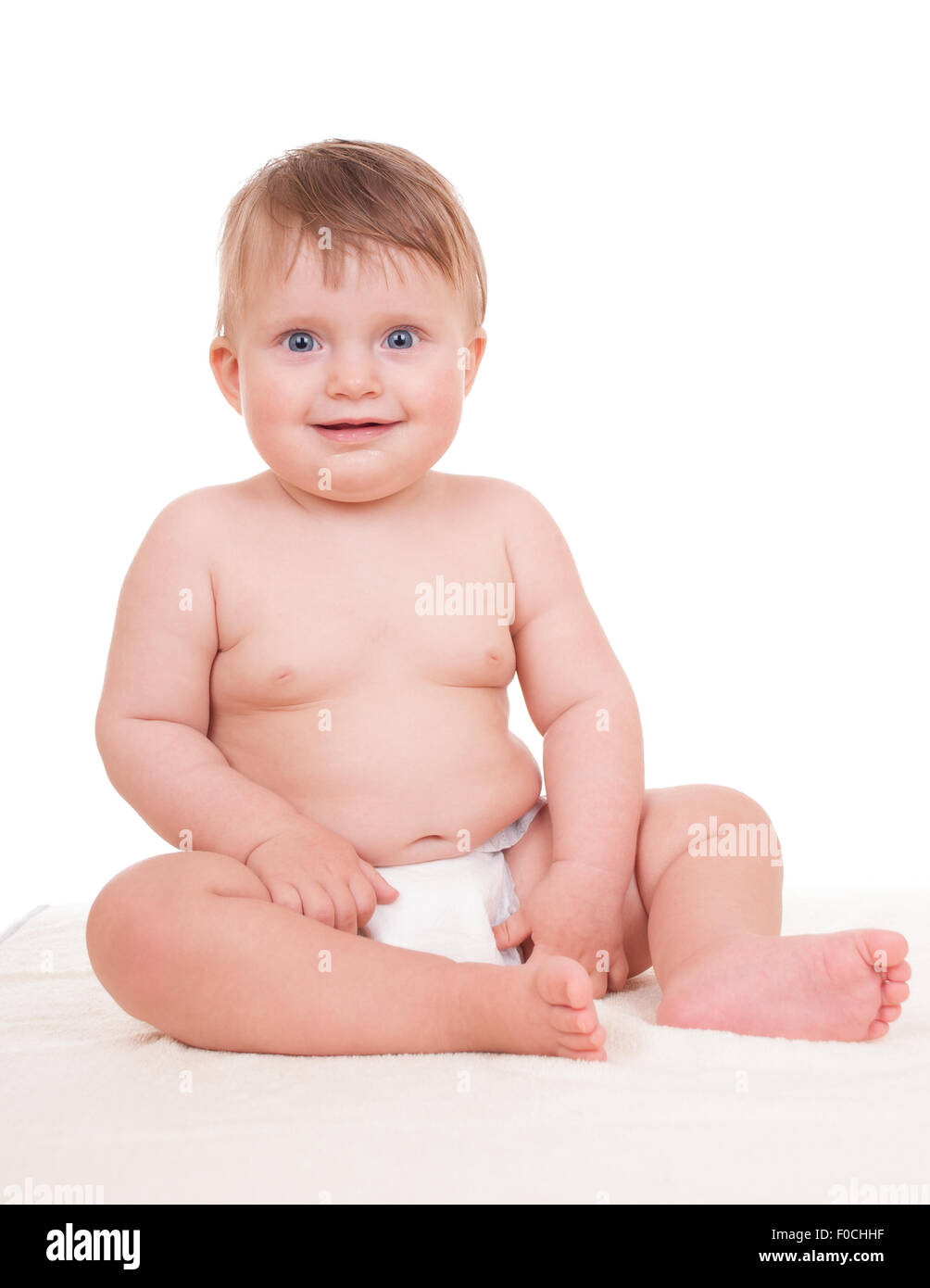 bright adorable baby on white Stock Photo - Alamy