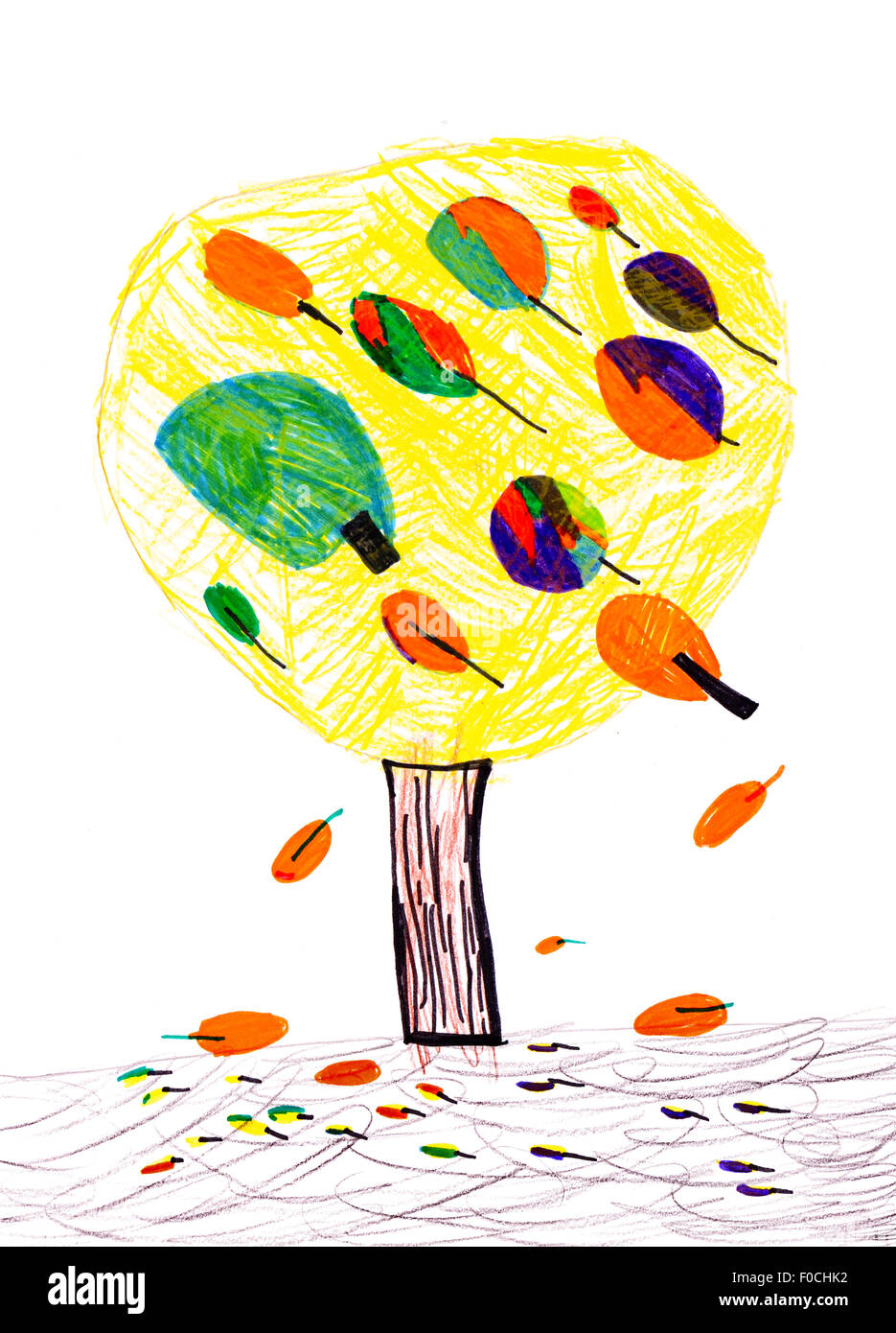 tree. child's drawing on paper Stock Photo - Alamy