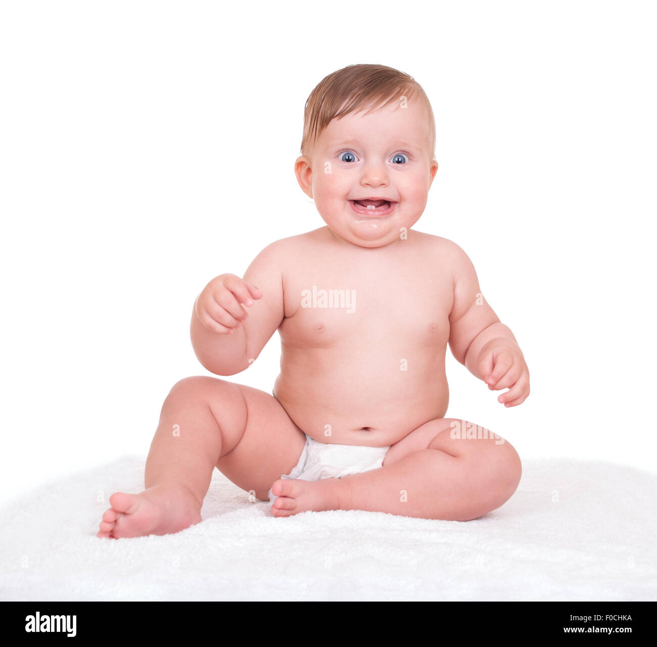 bright happy adorable baby on white Stock Photo - Alamy