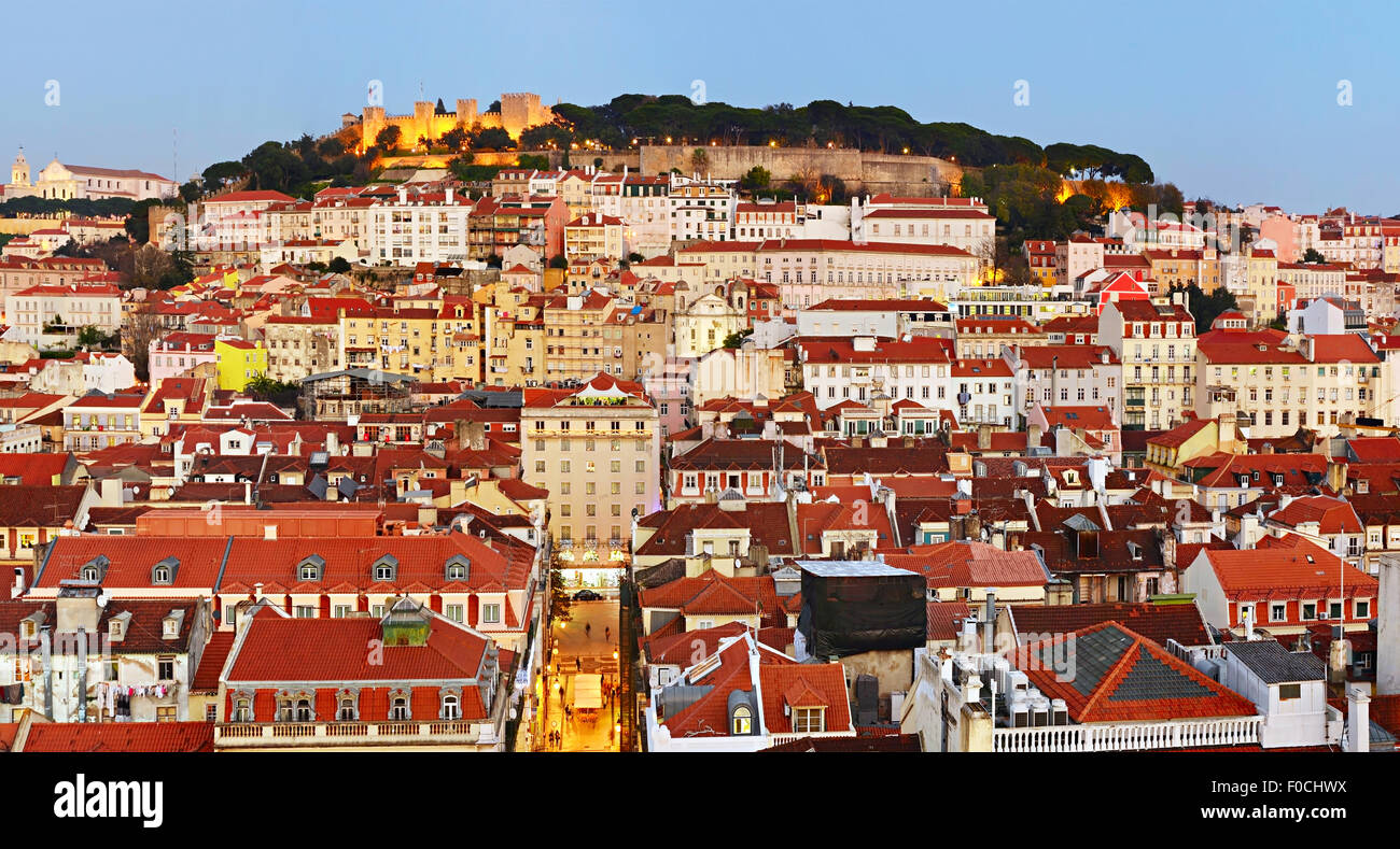 Panorama of Lisbon Old Town with Castle on top of the hill . Portugal ...