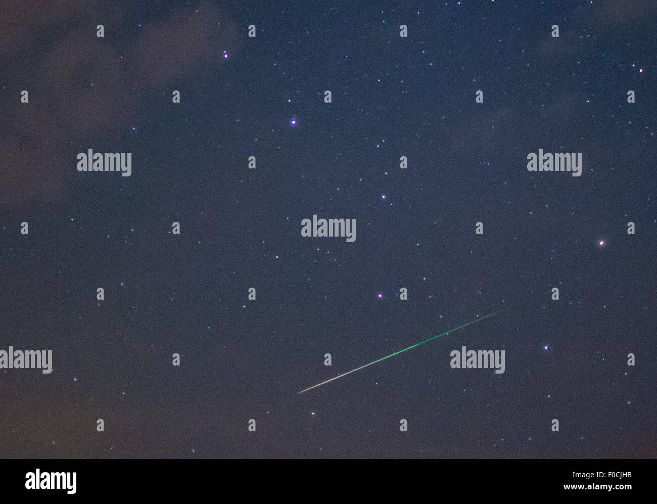 A shooting star in the night sky above the Oder-Spree near Sieversdorf ...