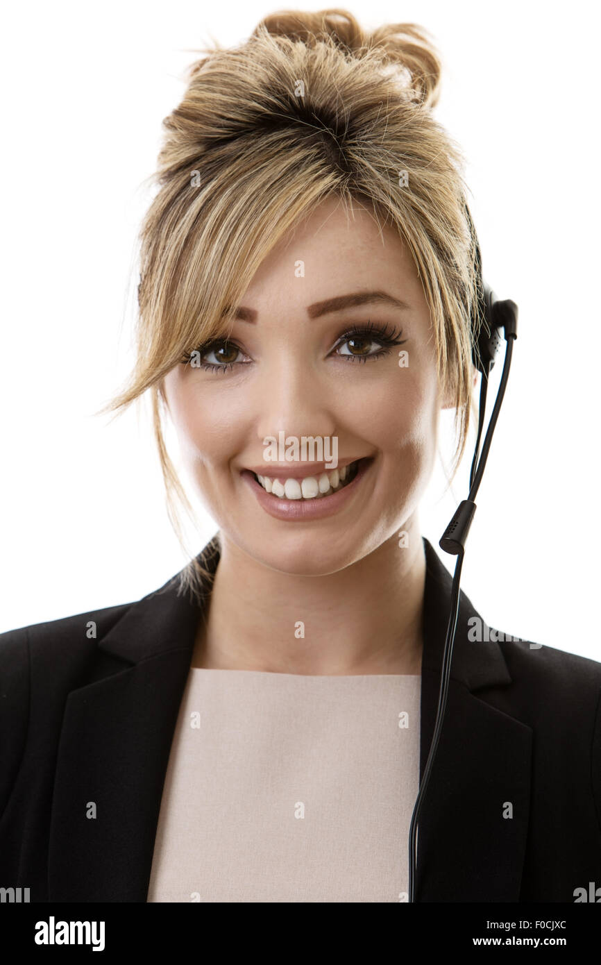business woman wearing a headset here to take your call Stock Photo - Alamy