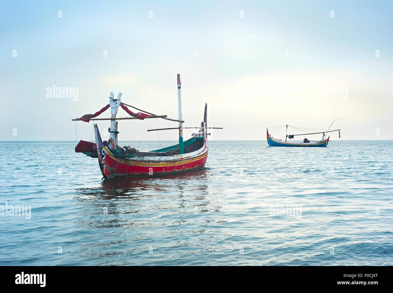 Traditional Indonesian fishing boats in the ocean, Jawa island ...