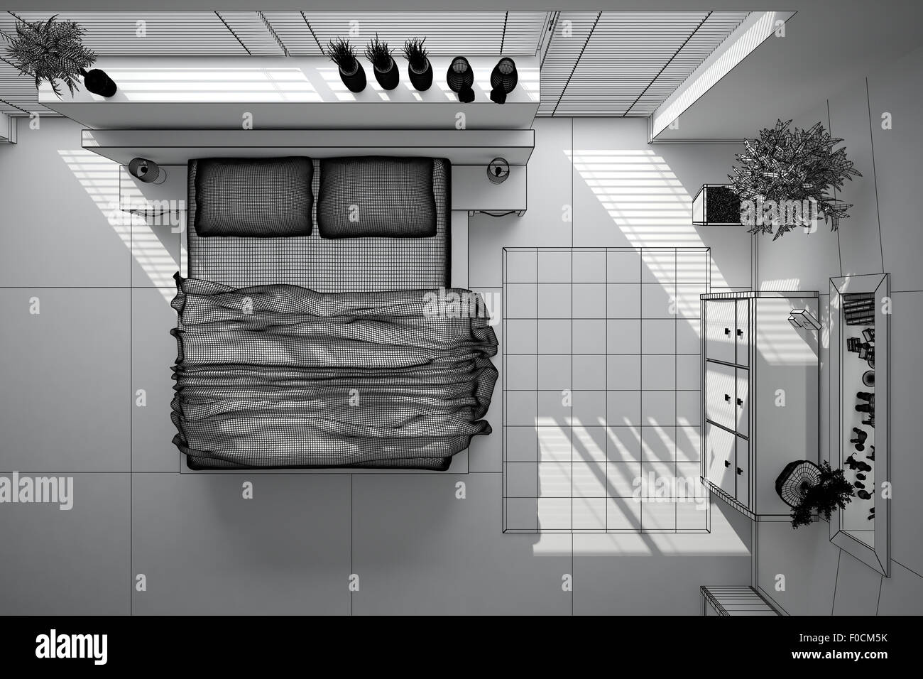 3D interior rendering of a modern bedroom Stock Photo - Alamy