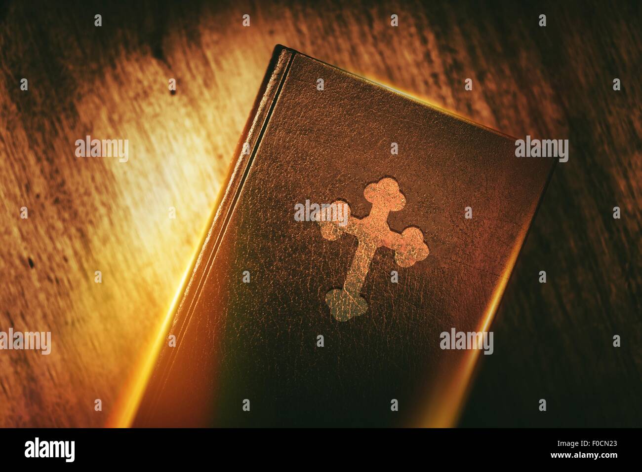 Book of Christianity. Vintage Book in Glowing Light Concept. Christian ...