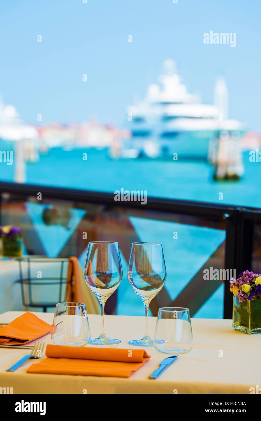 Italian Dinner in the Venice. Ready to Serve Elegant Restaurant Table ...