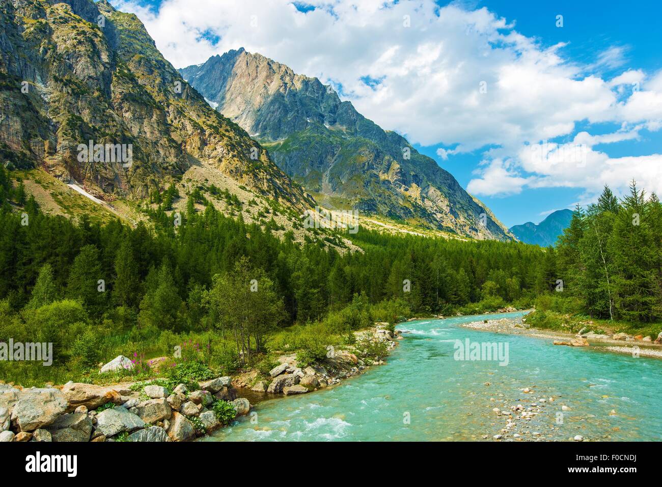 Italian Alps Doire Baltee River Scenery. Northern Italy, Europe. Alpine ...