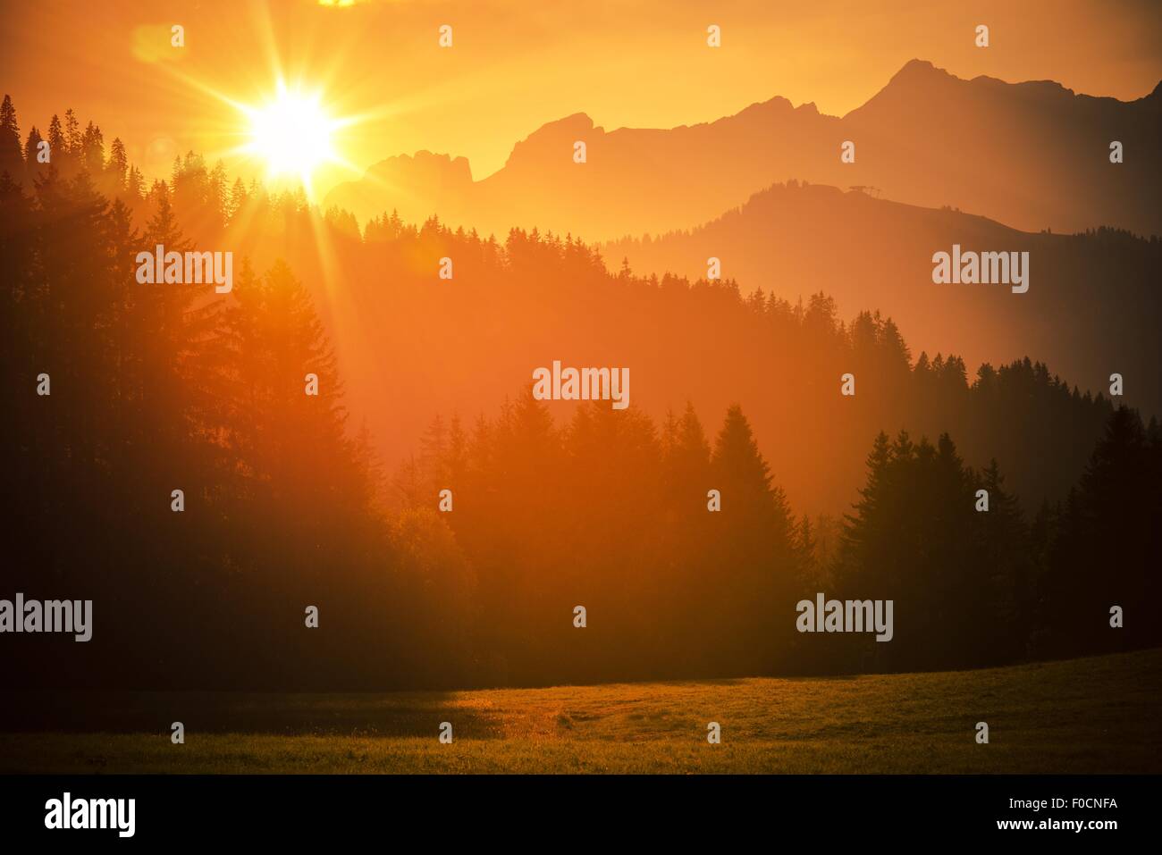 Scenic French Alps Sunset. Scenic Mountains Landscape. Hot Summer ...