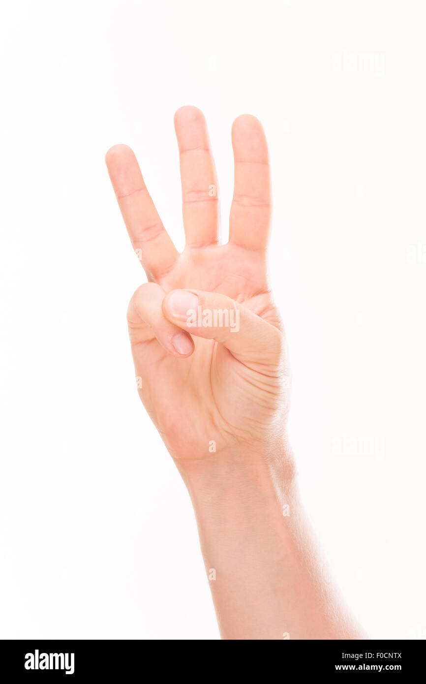 Three finger hand gesture sign Cut Out Stock Images & Pictures - Alamy