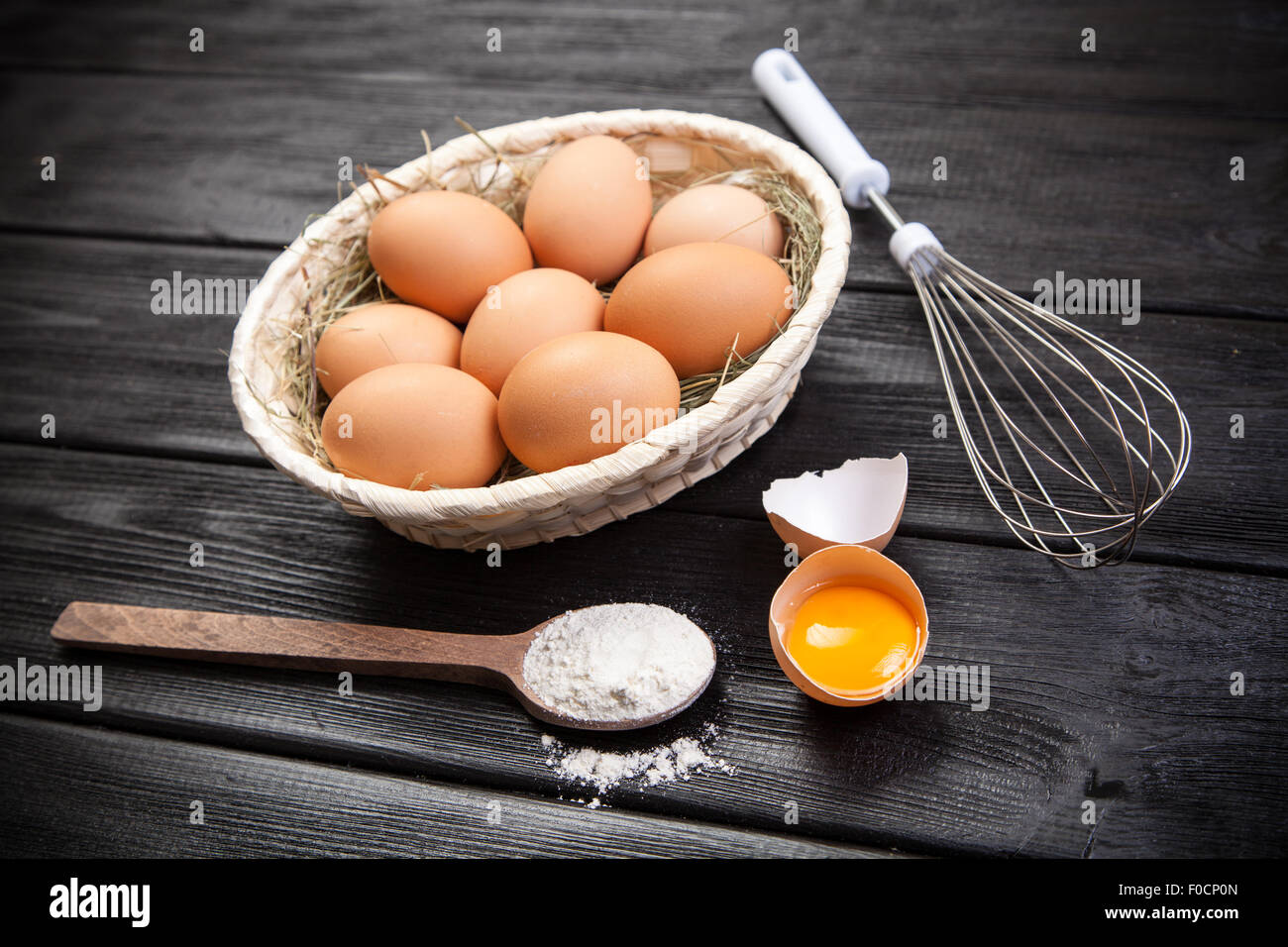 Fresh eggs milk flour hi-res stock photography and images - Alamy