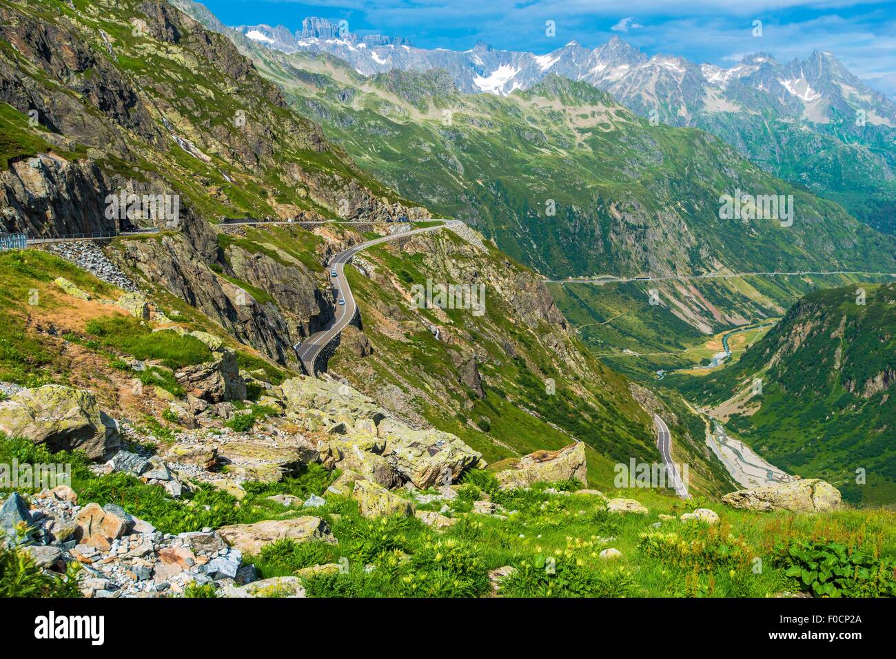 Swiss Alps Scenic Road Panorama. Scenic Winding Mountain Road. Southern ...