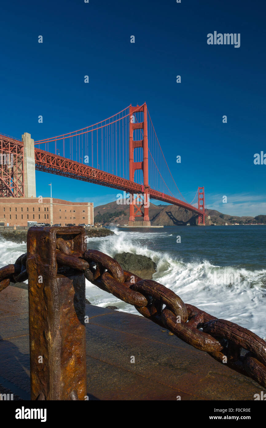 SURF SEAWALL FORT POINT GOLDEN GATE BRIDGE SAN FRANCISCO CALIFORNIA USA ...