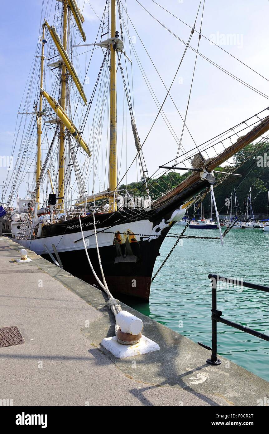 Sailing ship Pelican of London, berthed in the harbour at Weymouth ...
