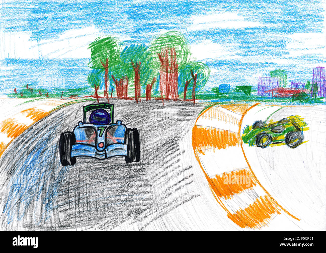 sportcar racing. child's drawing Stock Photo - Alamy
