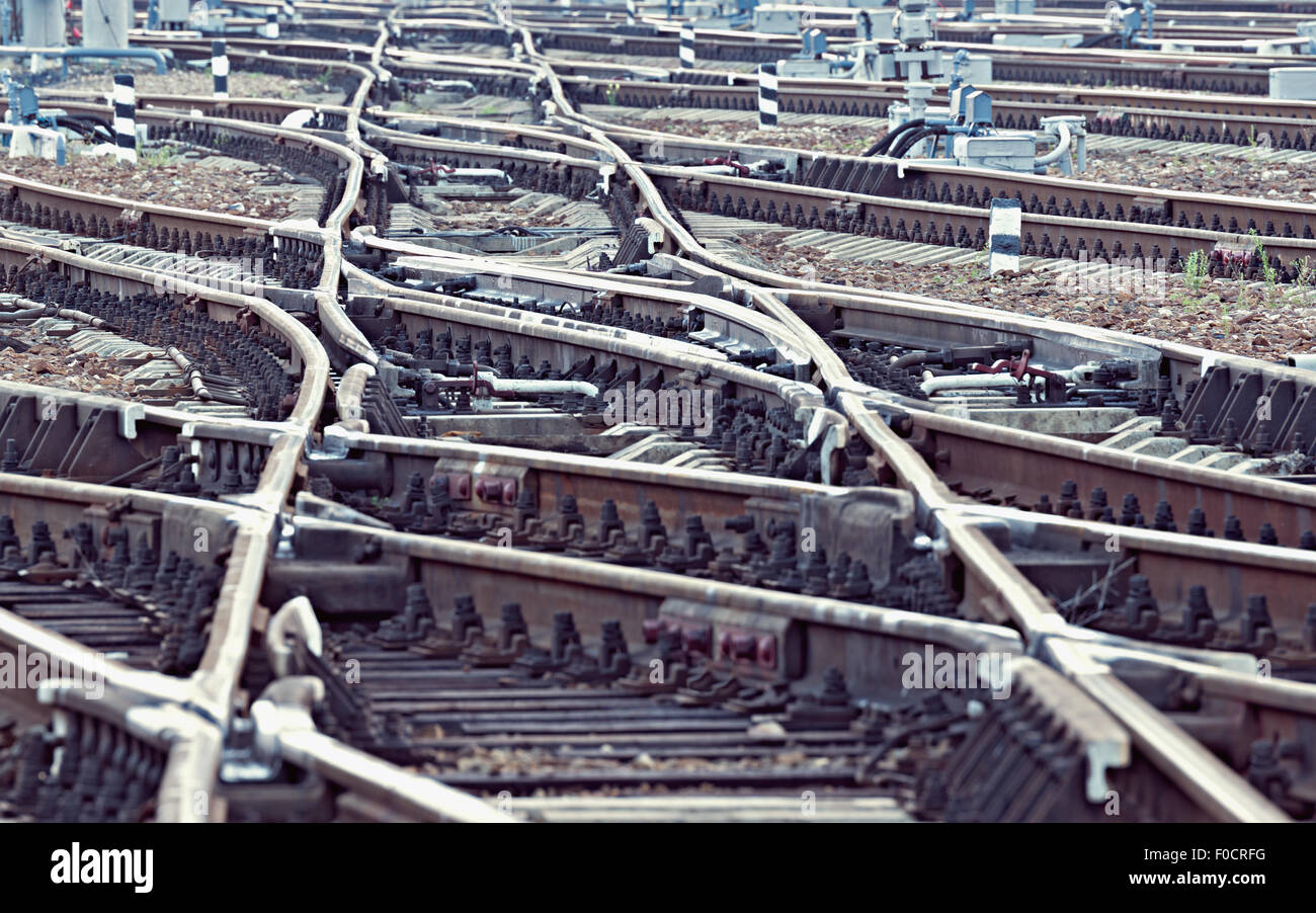 Railway tracks on the big station Stock Photo - Alamy
