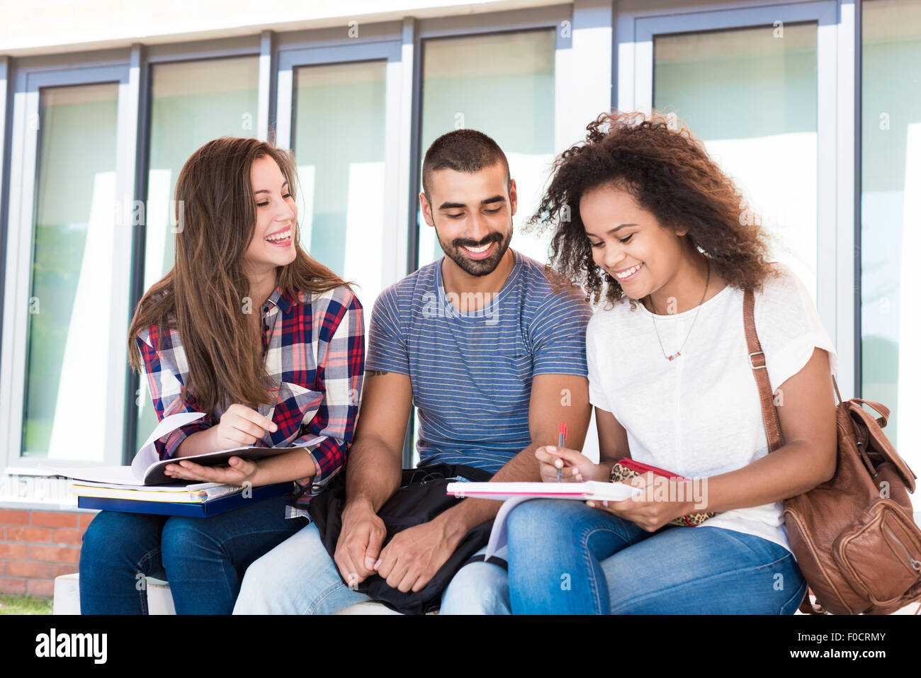 Multi-Ethnic group of students in School Campus Stock Photo - Alamy