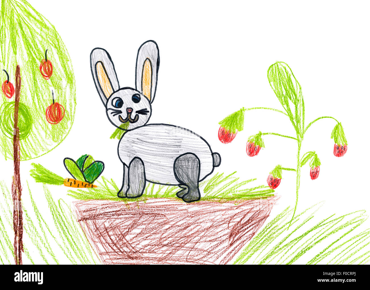 rabbit on meadow. child drawing Stock Photo - Alamy
