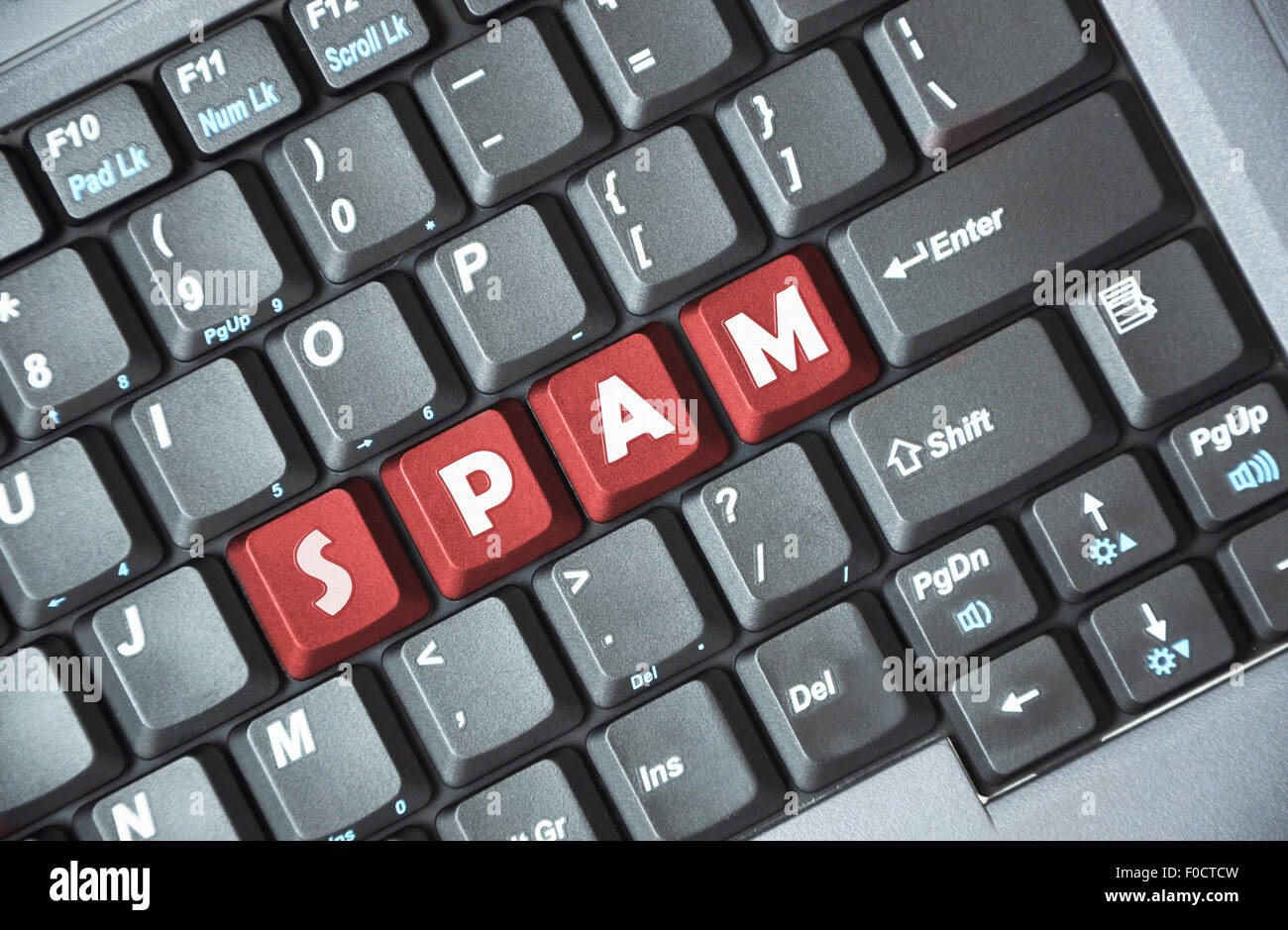 Red spam key on keyboard Stock Photo - Alamy