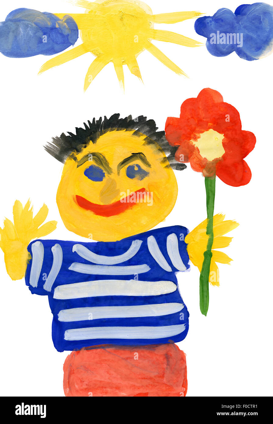 man with flower. child drawing Stock Photo - Alamy