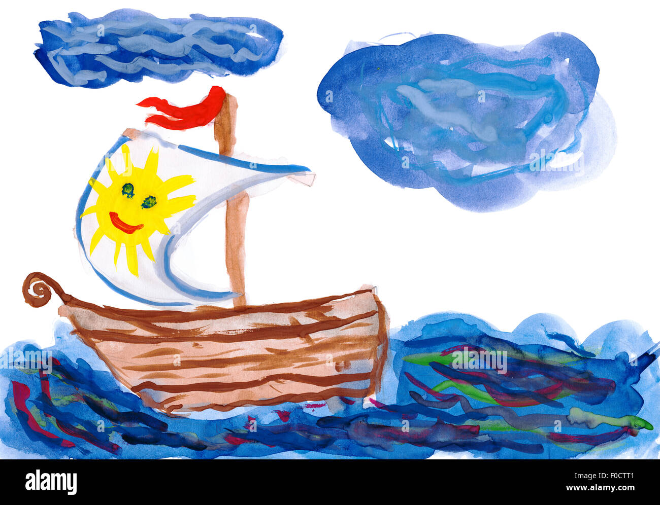 sailing ship. child drawing Stock Photo - Alamy