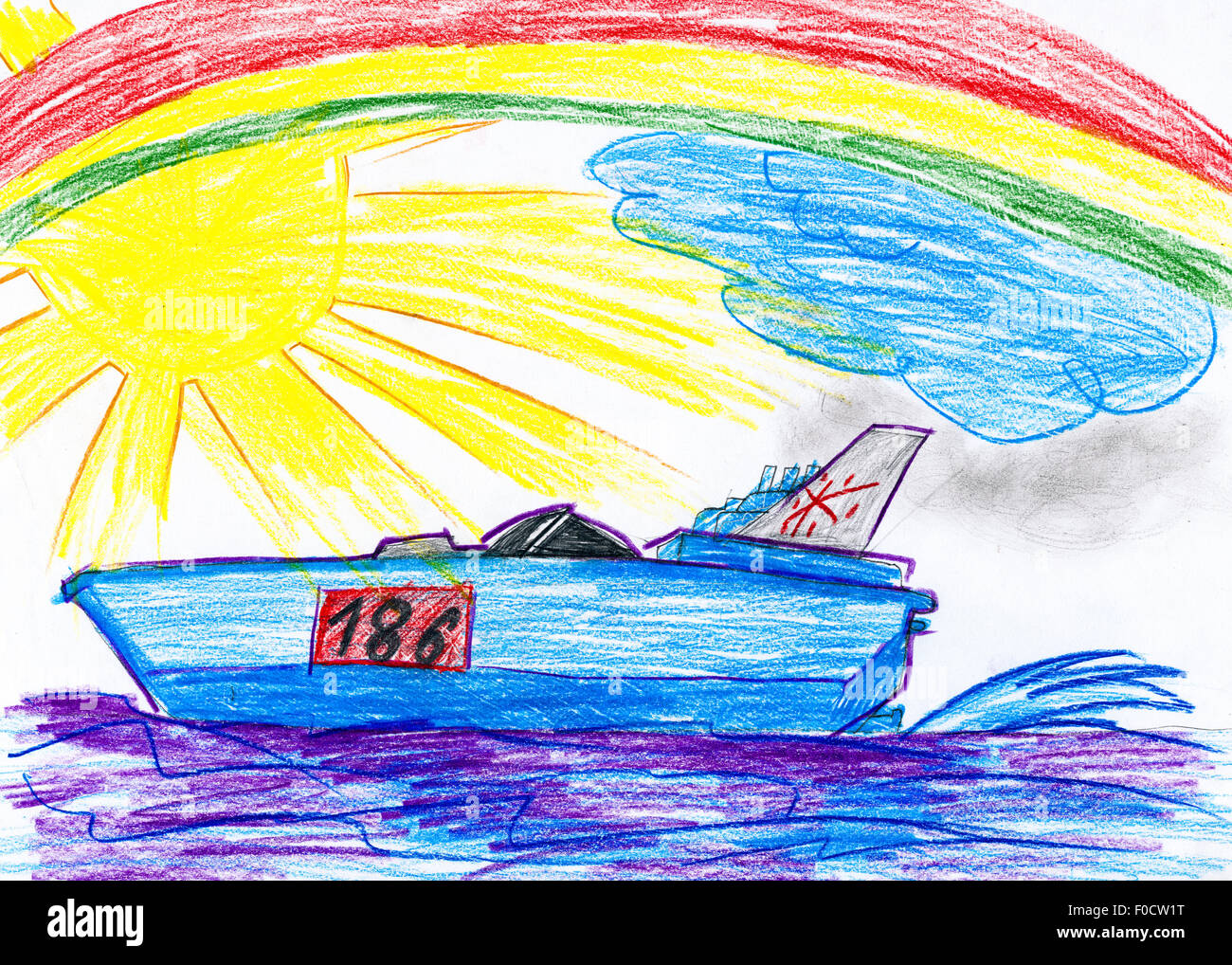 modern speedboat. child drawing Stock Photo - Alamy