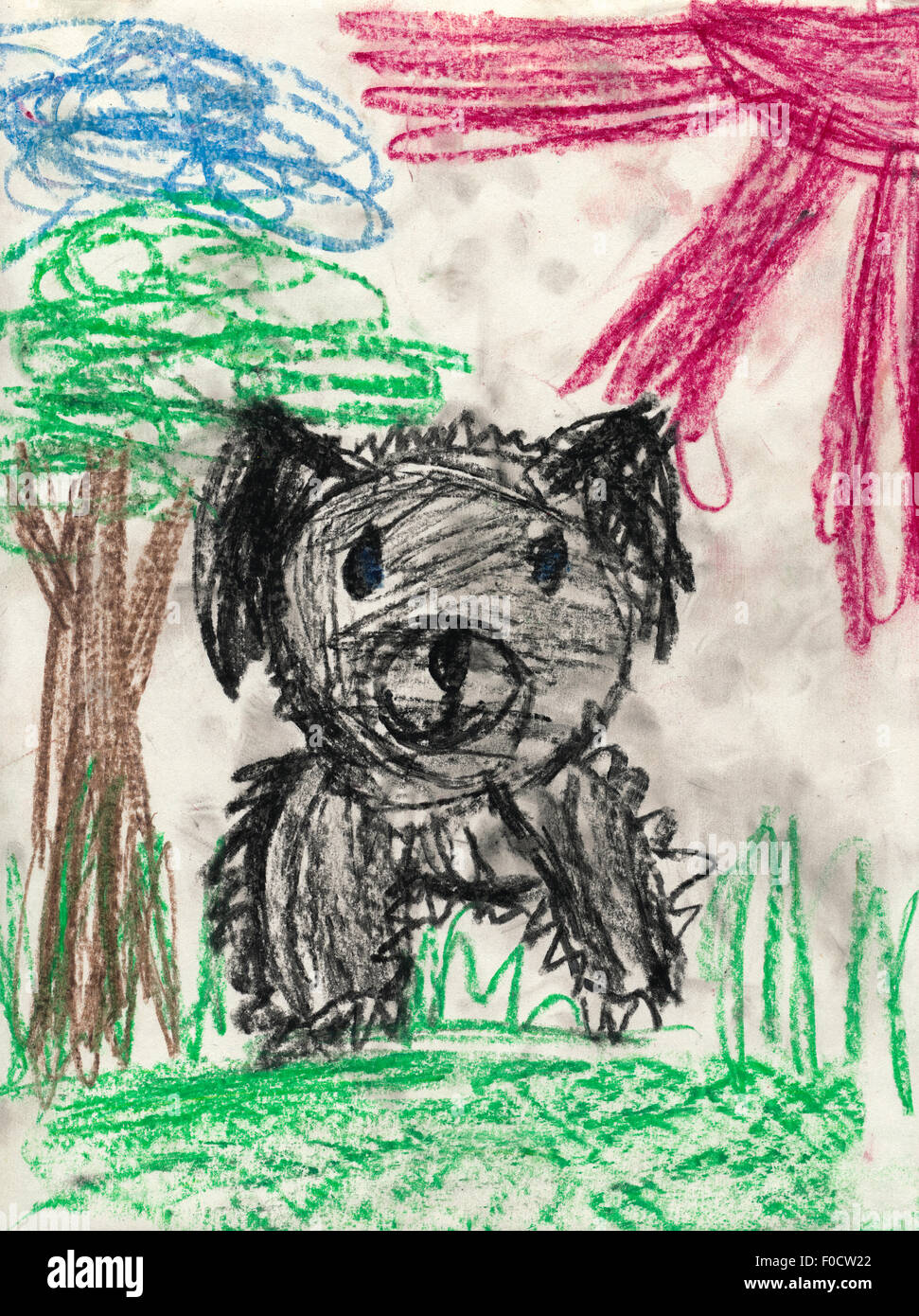 black disheveled dog. children drawing Stock Photo - Alamy