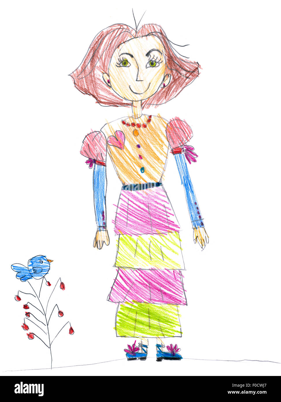 Childish drawing of bird Cut Out Stock Images & Pictures - Alamy