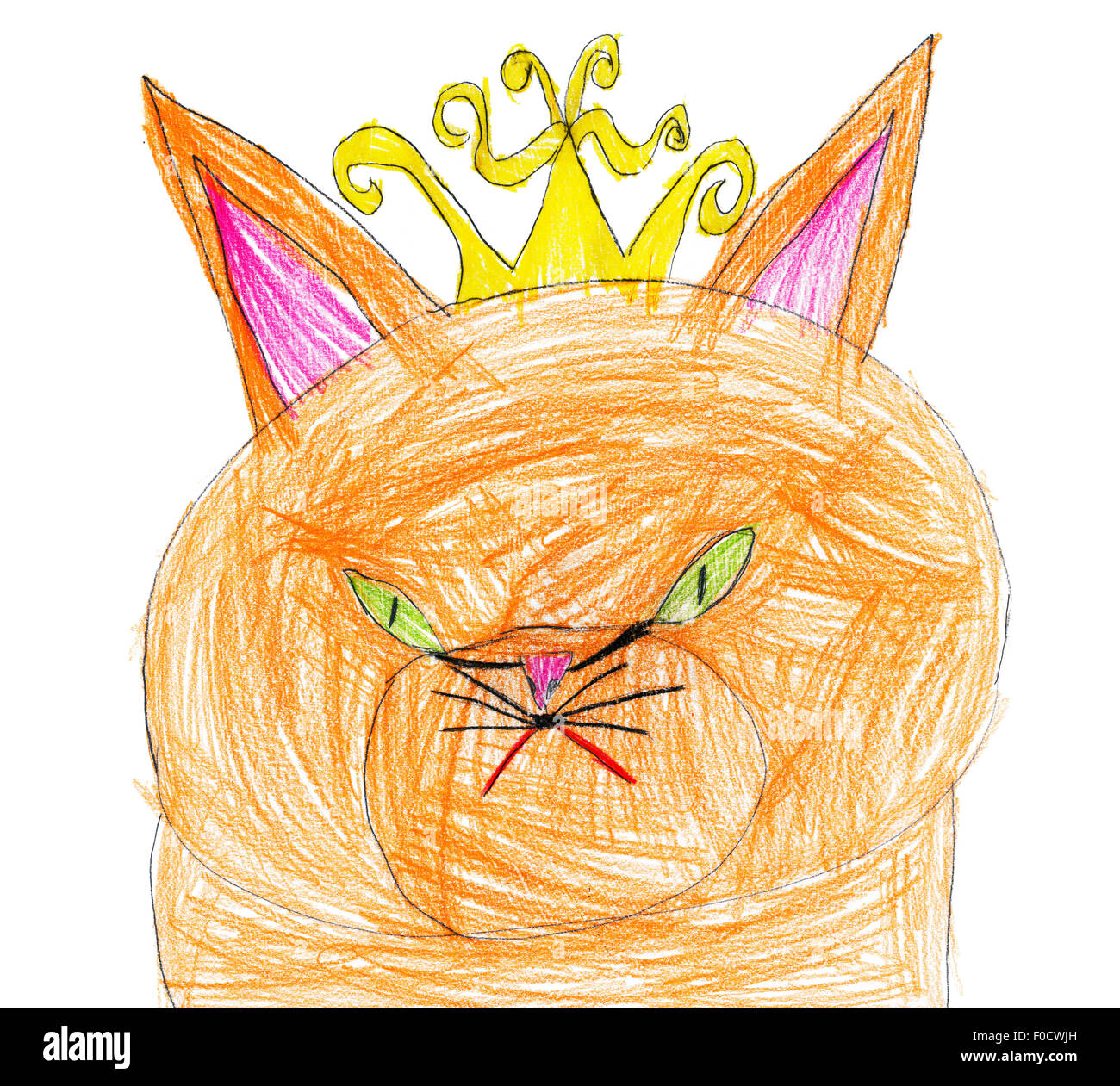 red cat queen portrait. child drawing Stock Photo - Alamy