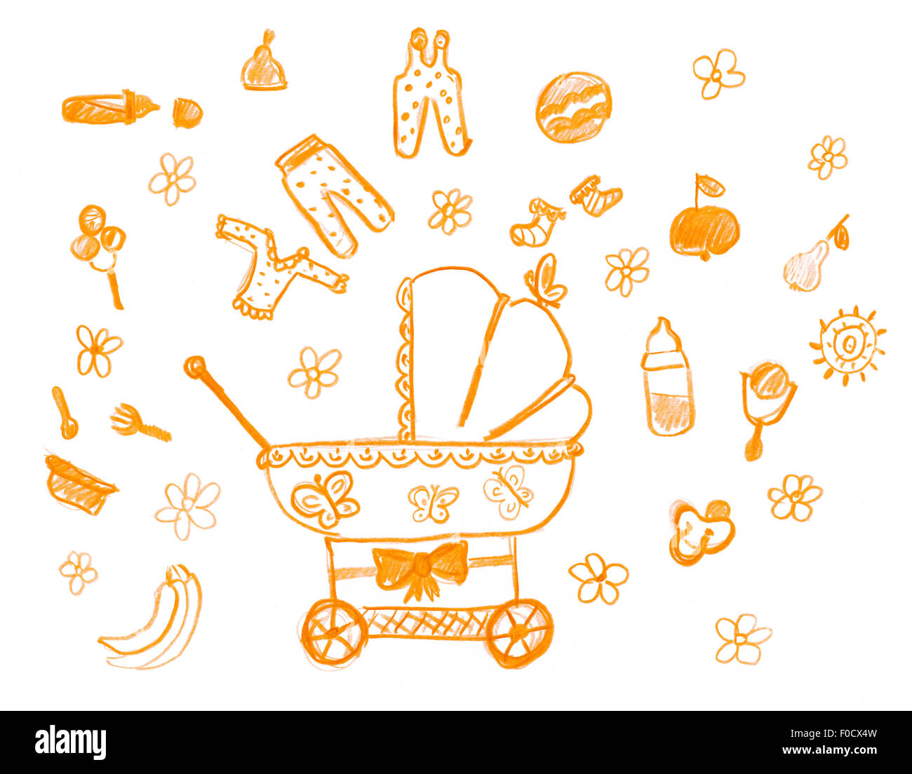 hand drawn childish object set. child drawing Stock Photo - Alamy