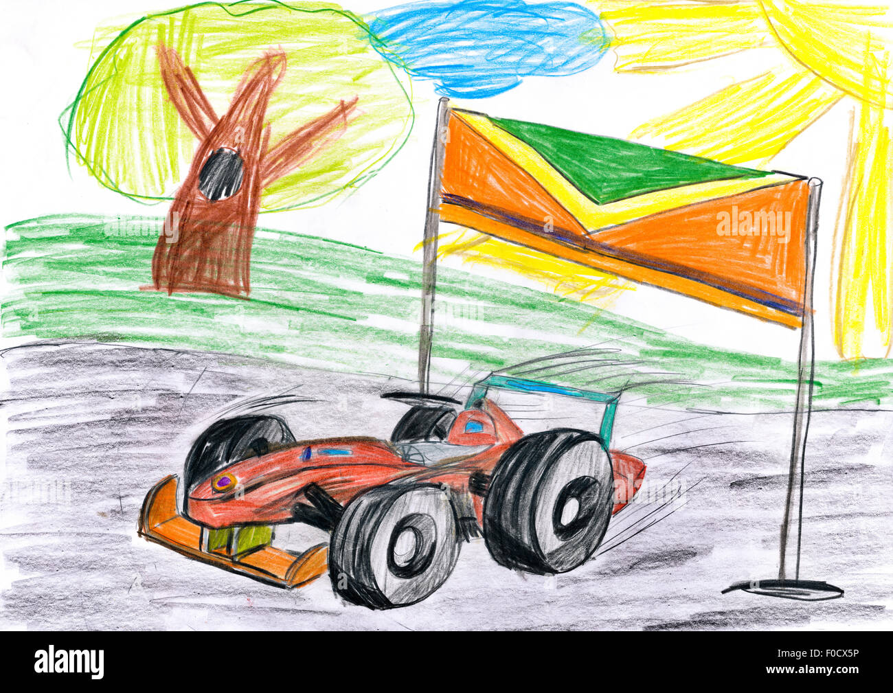 sportcar racing childs drawing sketch Stock Photo - Alamy