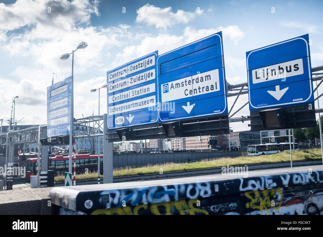 Gritty urban scene of road signs on the way in to Amsterdam Stock Photo ...