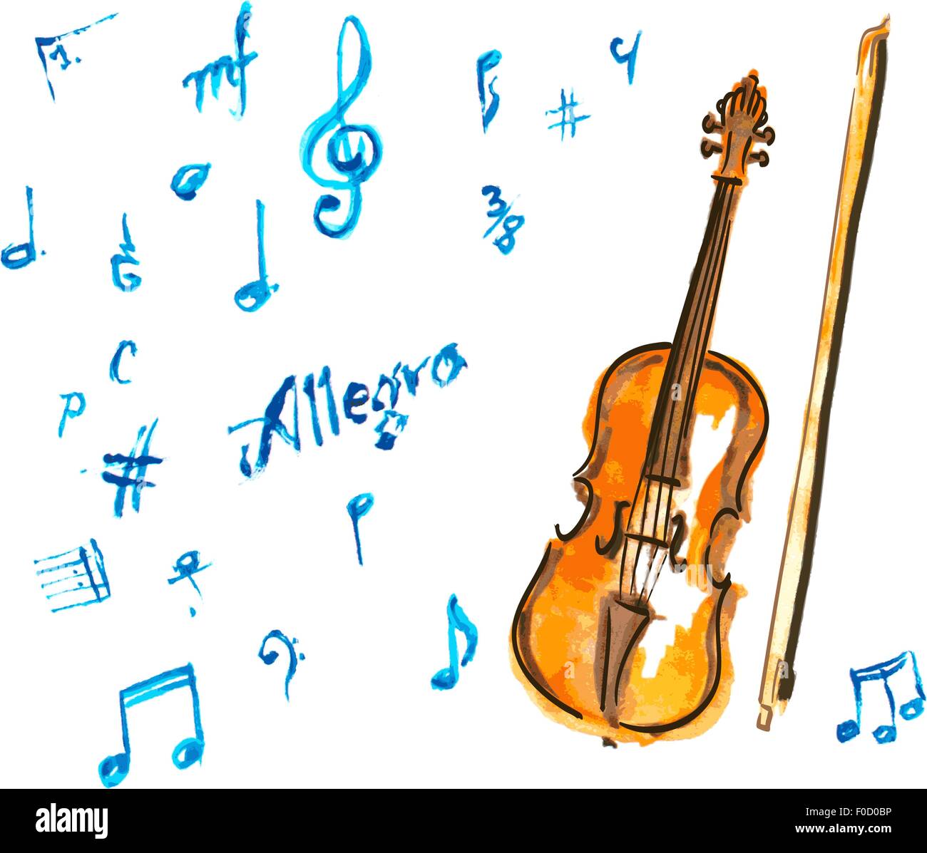 watercolor hand drawn violin and musical notes Stock Vector Image & Art ...