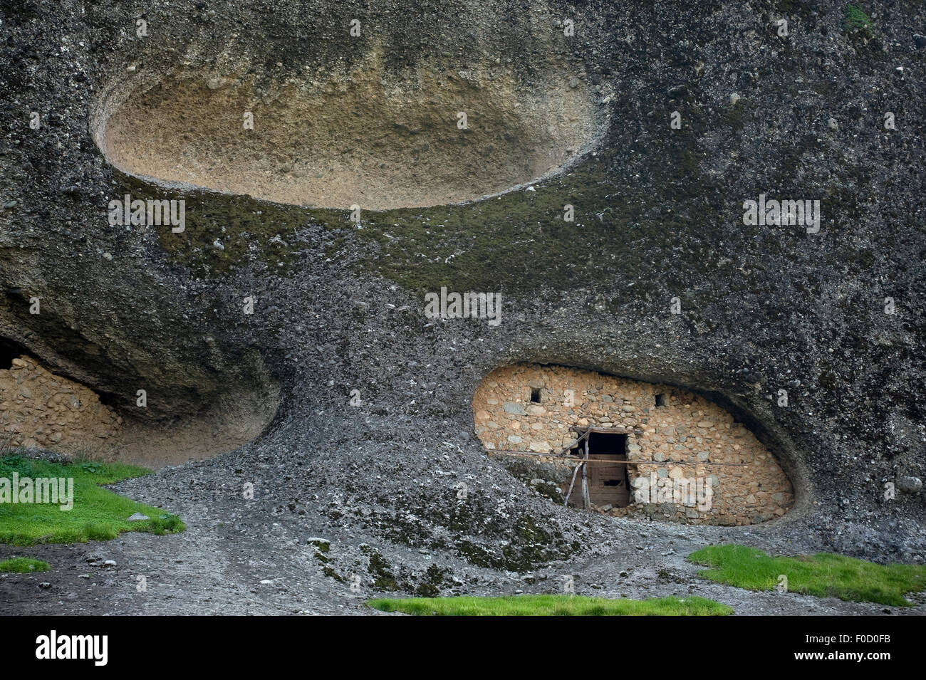 Cave dwelling of hermit monk in Meteora cliffs, Meteora, Greece ...