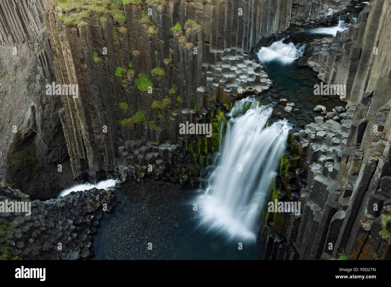 Litlanesfoss waterfall, Hengifossá river, Basalt lava solidified in ...