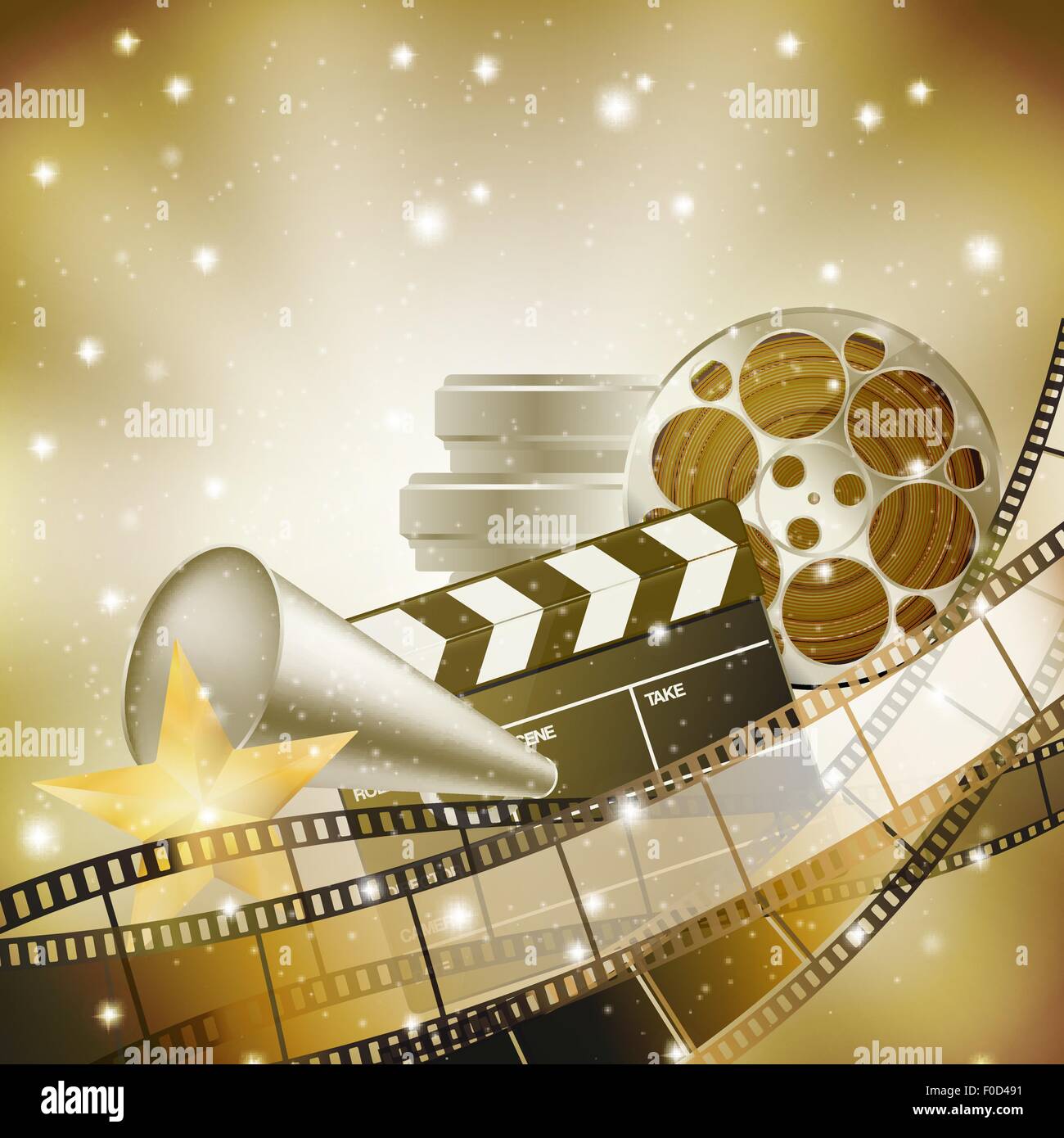 cinema background with retro filmstrip, clapper and stars Stock Vector ...