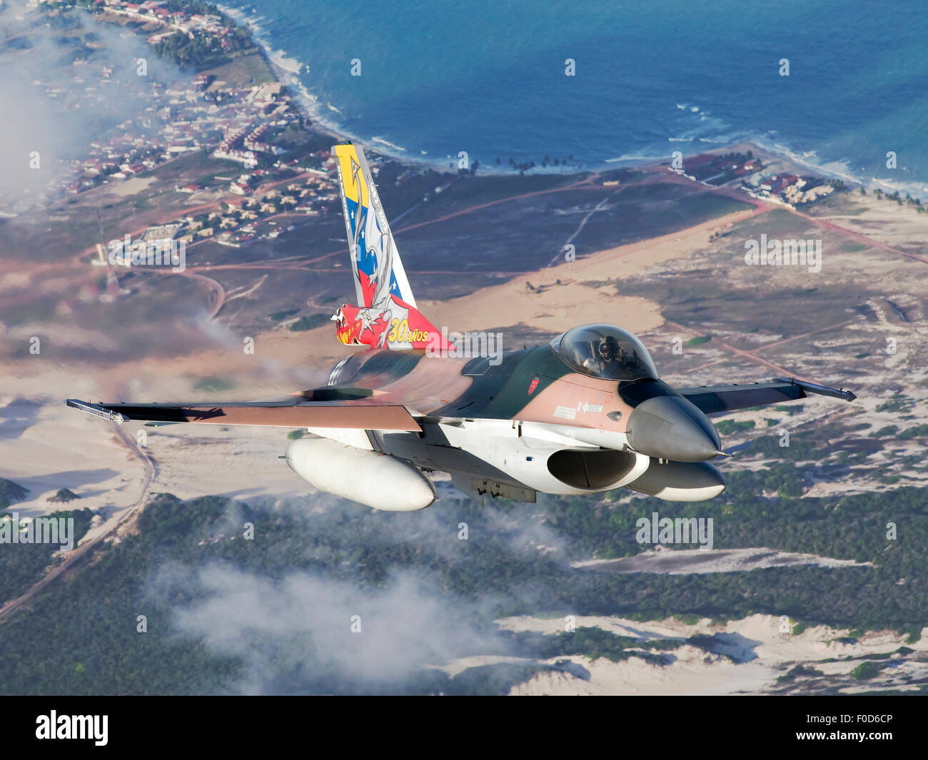 Special painted Venezuelan Air Force F-16A flying over the bay in Natal ...