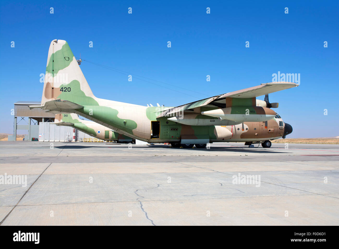 Israeli Air Force C-130 Karnaf on the ramp at Nevatim Air Force Base ...