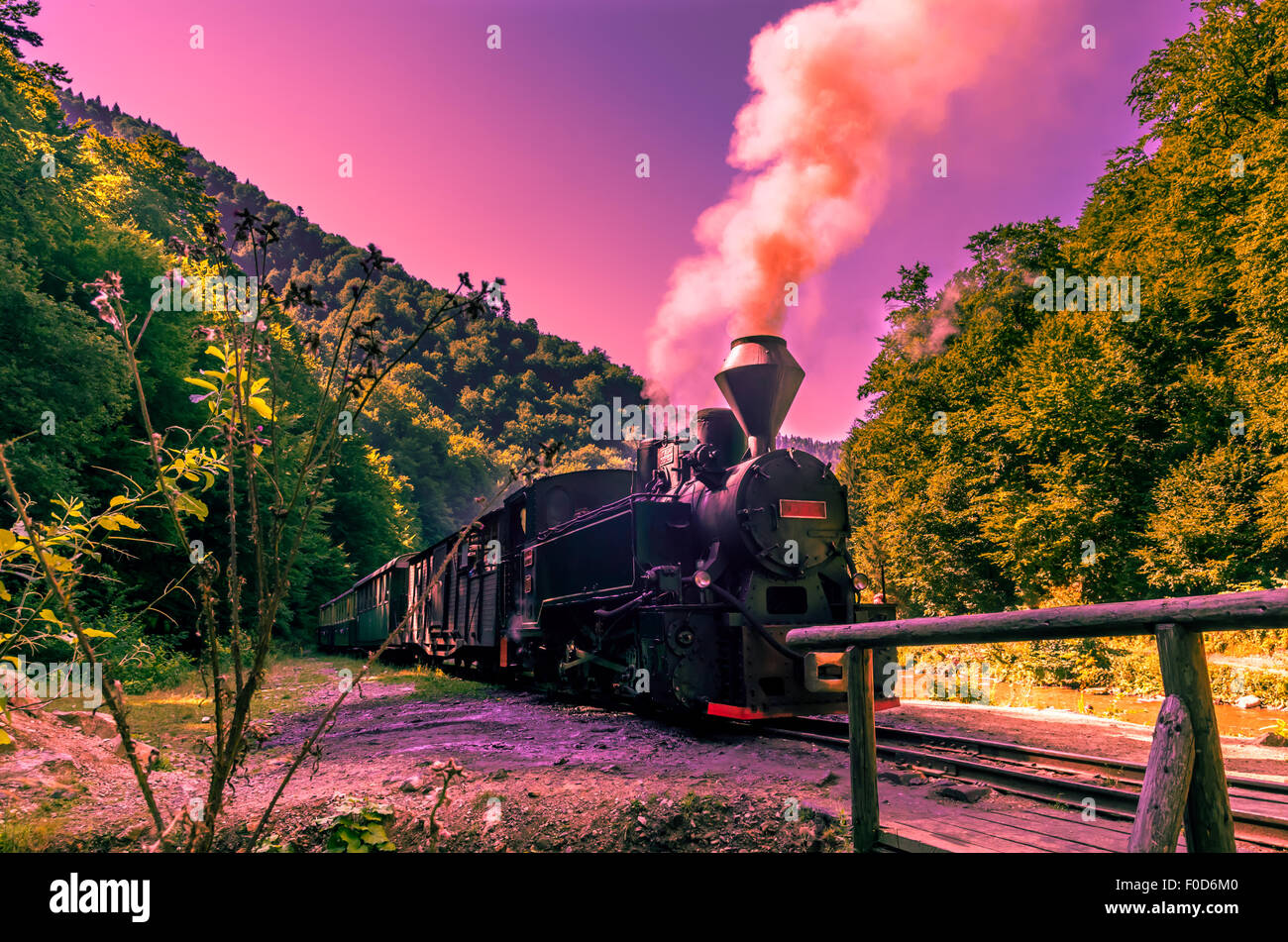 Old black steam powered railway train. Restored old vintage steam train ...