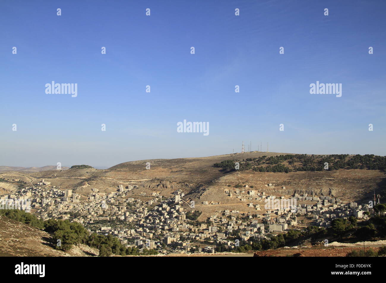 Samaria, a view of Shechem (Nablus) from Mount Gerizim, Mount Ebal is ...