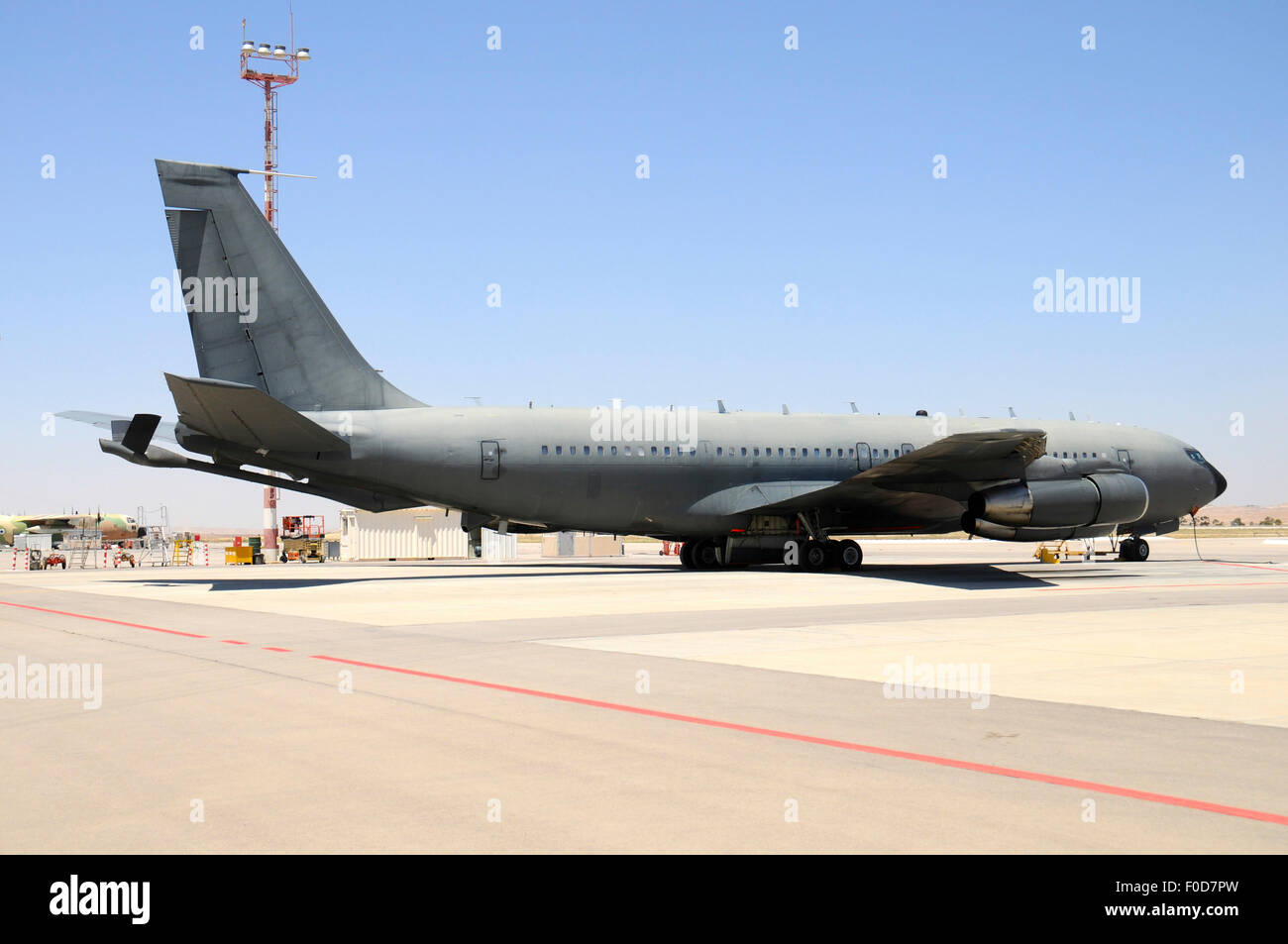 An Israeli Air Force Boeing 707 Re'em tanker on the ramp at Nevatim ...