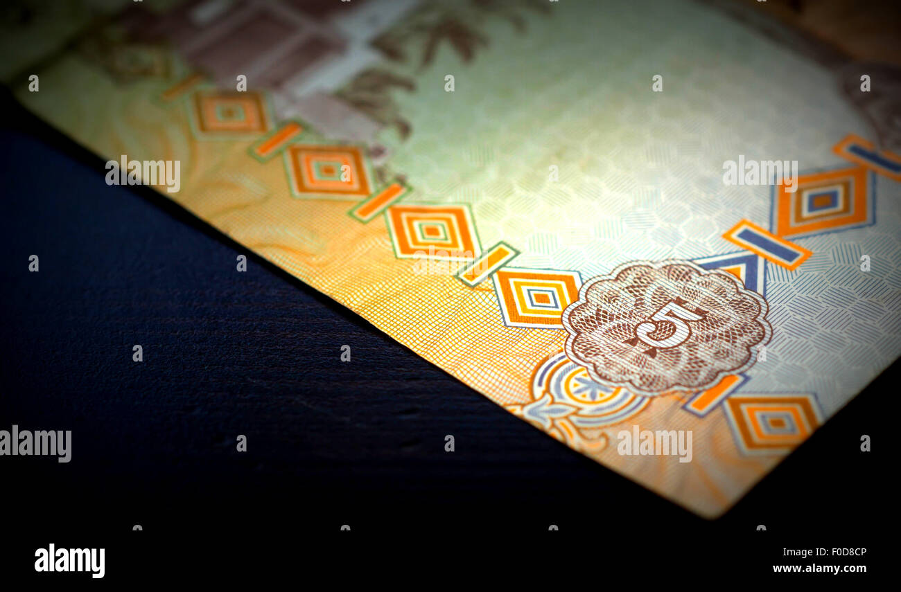 Banknote of the United Arab Emirates in five dirhams close up Stock ...